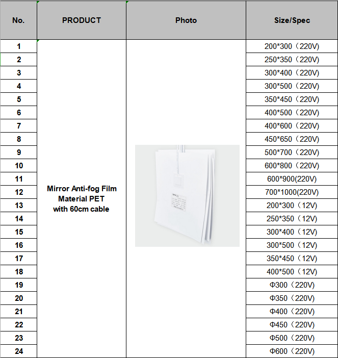 Antifog Film/Mirror Defroster/Defogger Film/Mirror Heating pad/Heaing ...